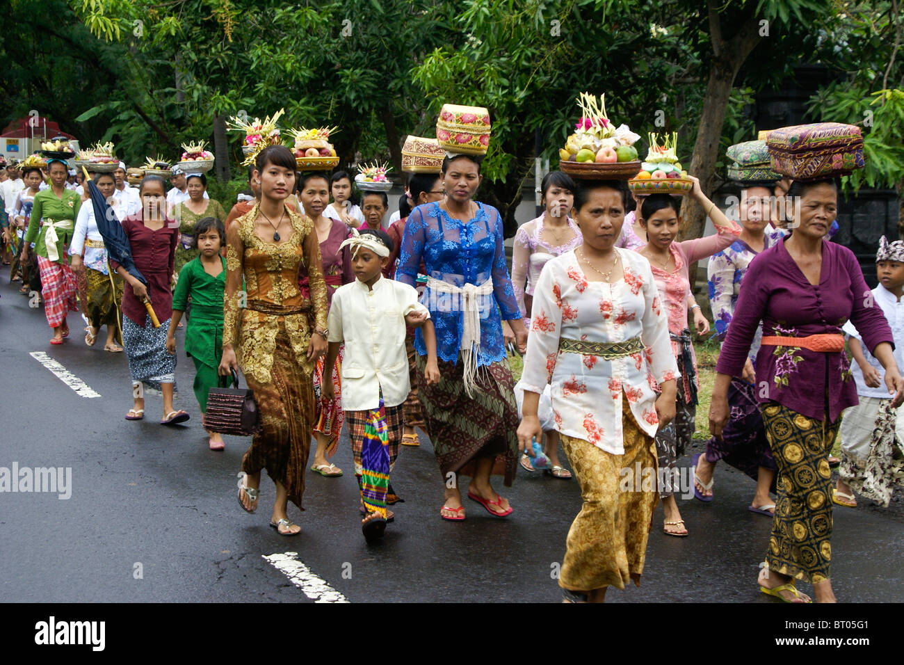 Village temple festival (melasti) procession, Bali, Indonesia Stock ...