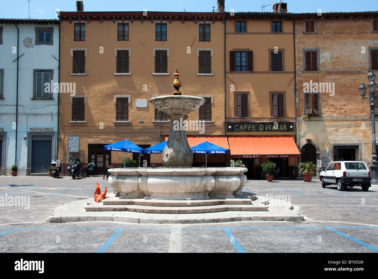Typical Italian bar in a Piazza in Cagli in Le Marche region of Italy ...