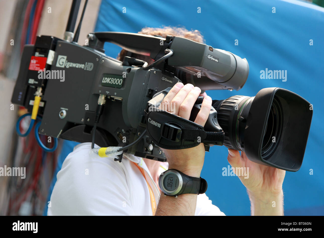 Male camera operator at the New Delhi Commonwealth Games 2010 Stock ...