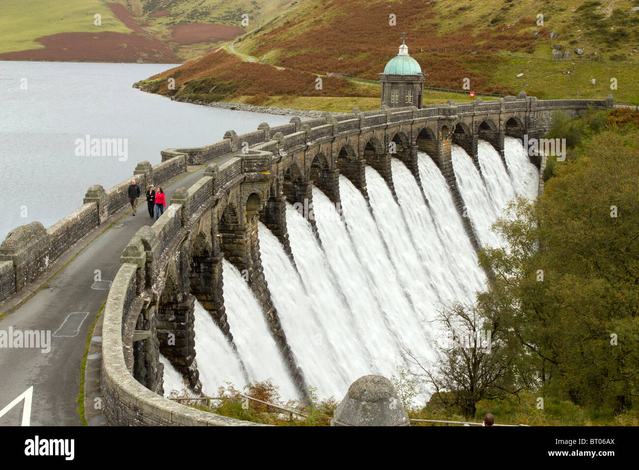 Craig Goch reservoir dam overflowing. Elan Valley Powys Wales UK Stock ...
