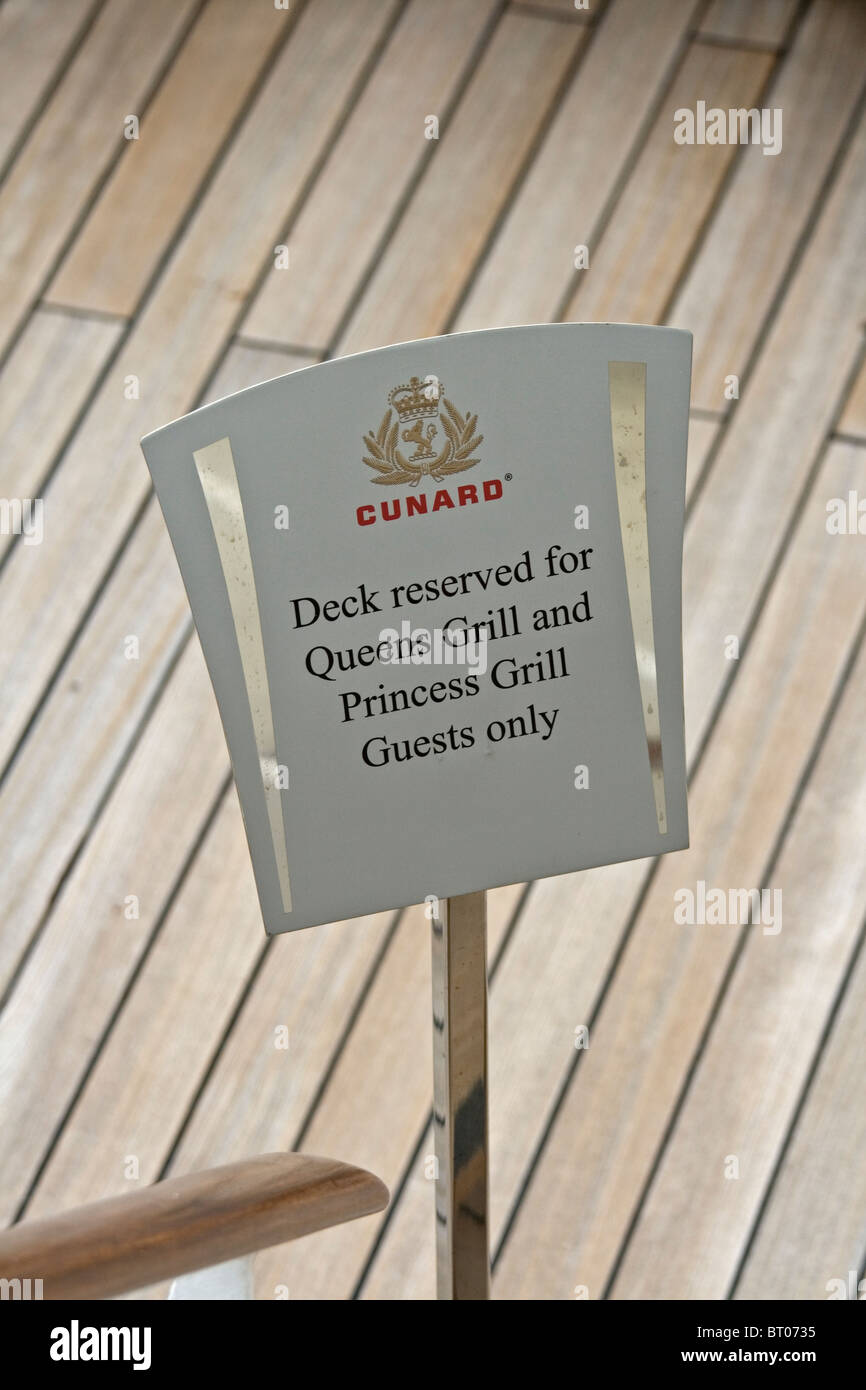 Reserved deck sign on Cunard's Queen Mary 2 Stock Photo - Alamy
