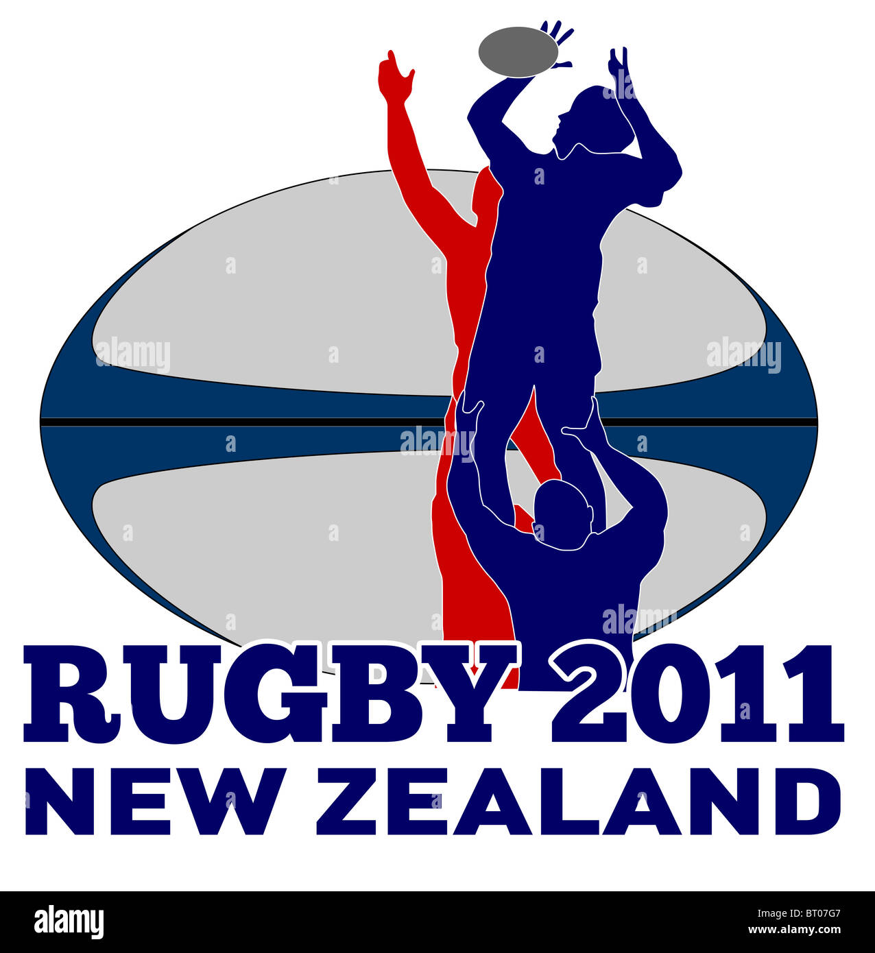 illustration of Rugby player catching lineout throw with ball in ...