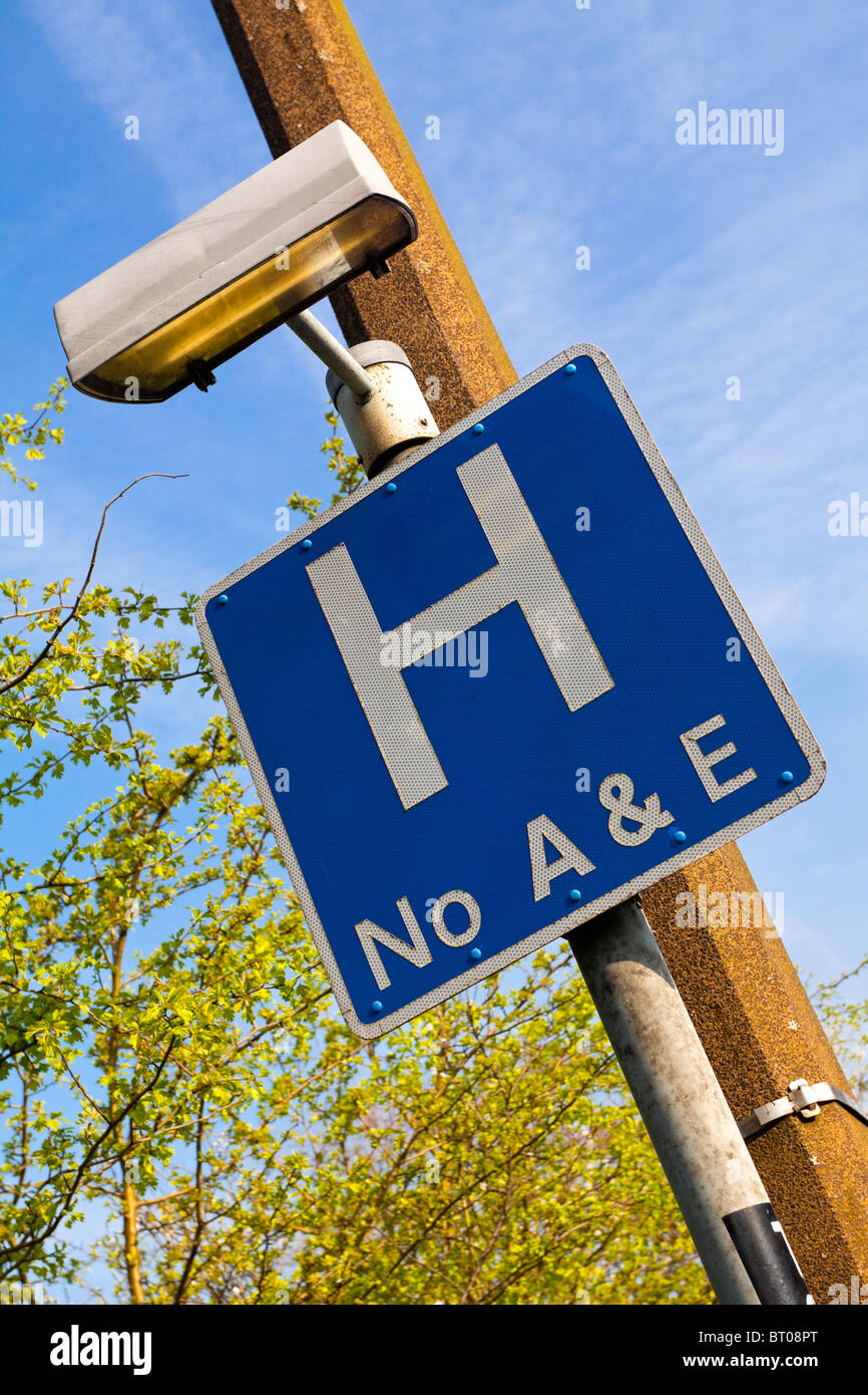 Sign for hospital with no accident and emergency department in Belper ...