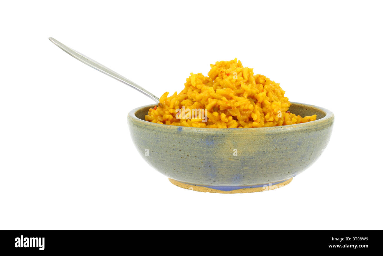 Bowl full of seasoned rice with fork Stock Photo - Alamy