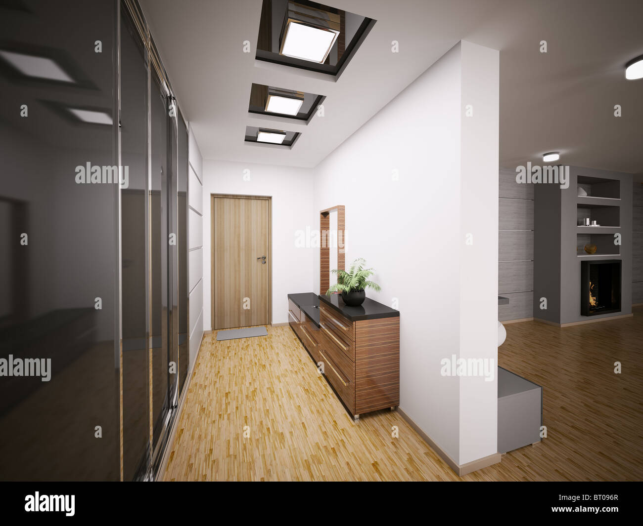 Interior of modern entrance hall in apartment 3d render Stock Photo - Alamy