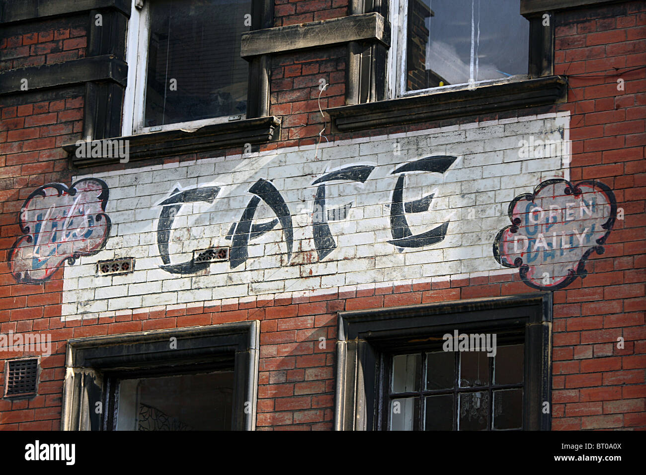Hand-painted café sign, in faux Chinese characters Stock Photo - Alamy
