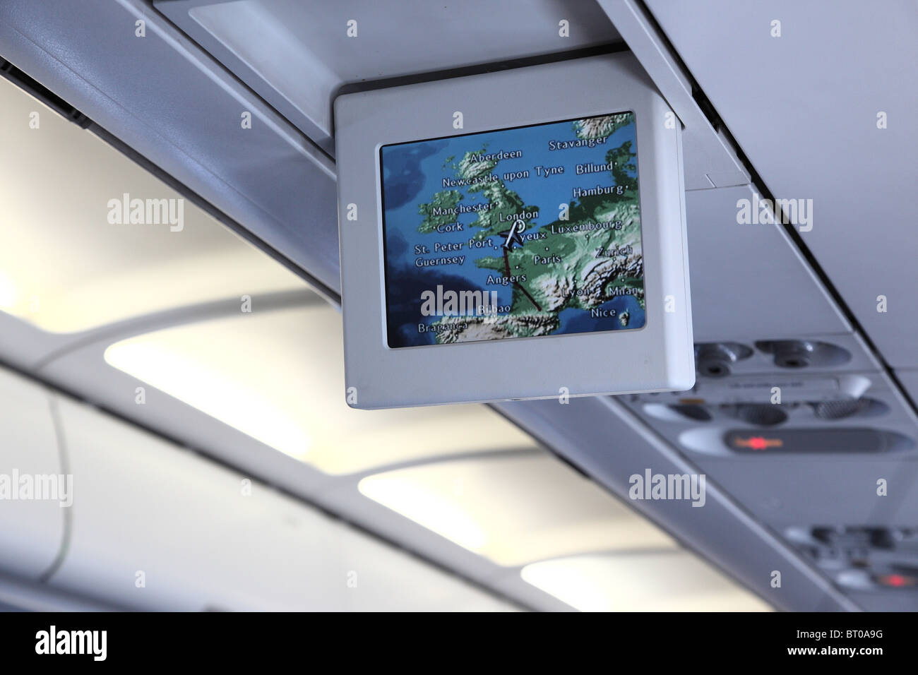 In flight monitor on an Aeroplane Stock Photo - Alamy