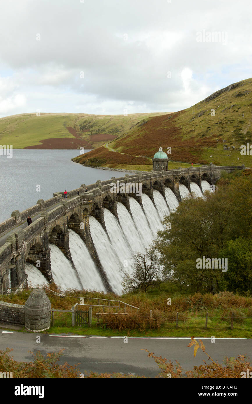 Craig Goch reservoir dam overflowing. Elan Valley Powys Wales UK Stock ...