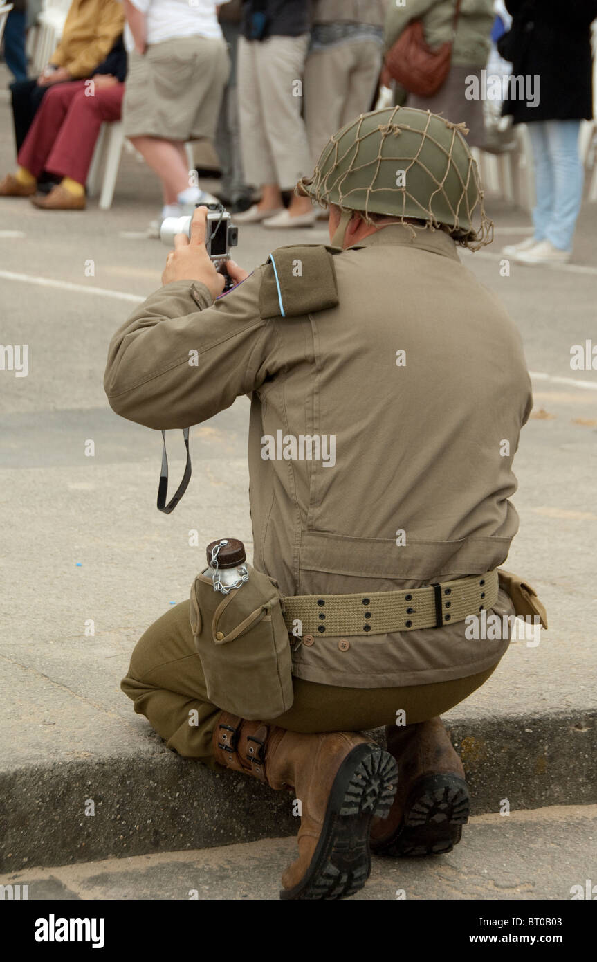 France, Normandy, Arromanches. 66th Anniversary of D-Day. Man in ...