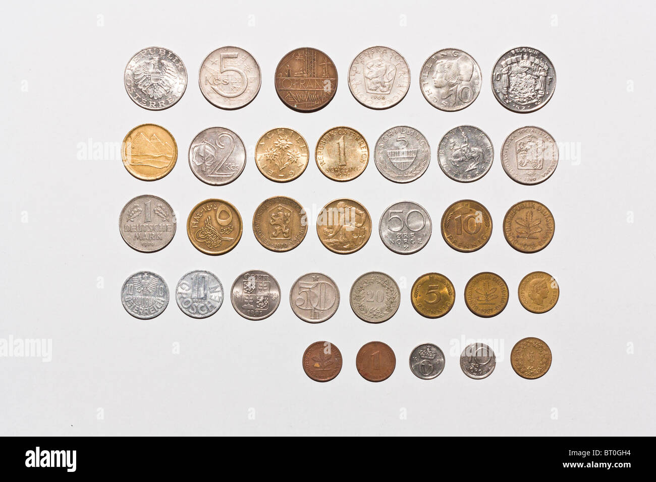 set of coins from several countries on white background, cutout Stock ...