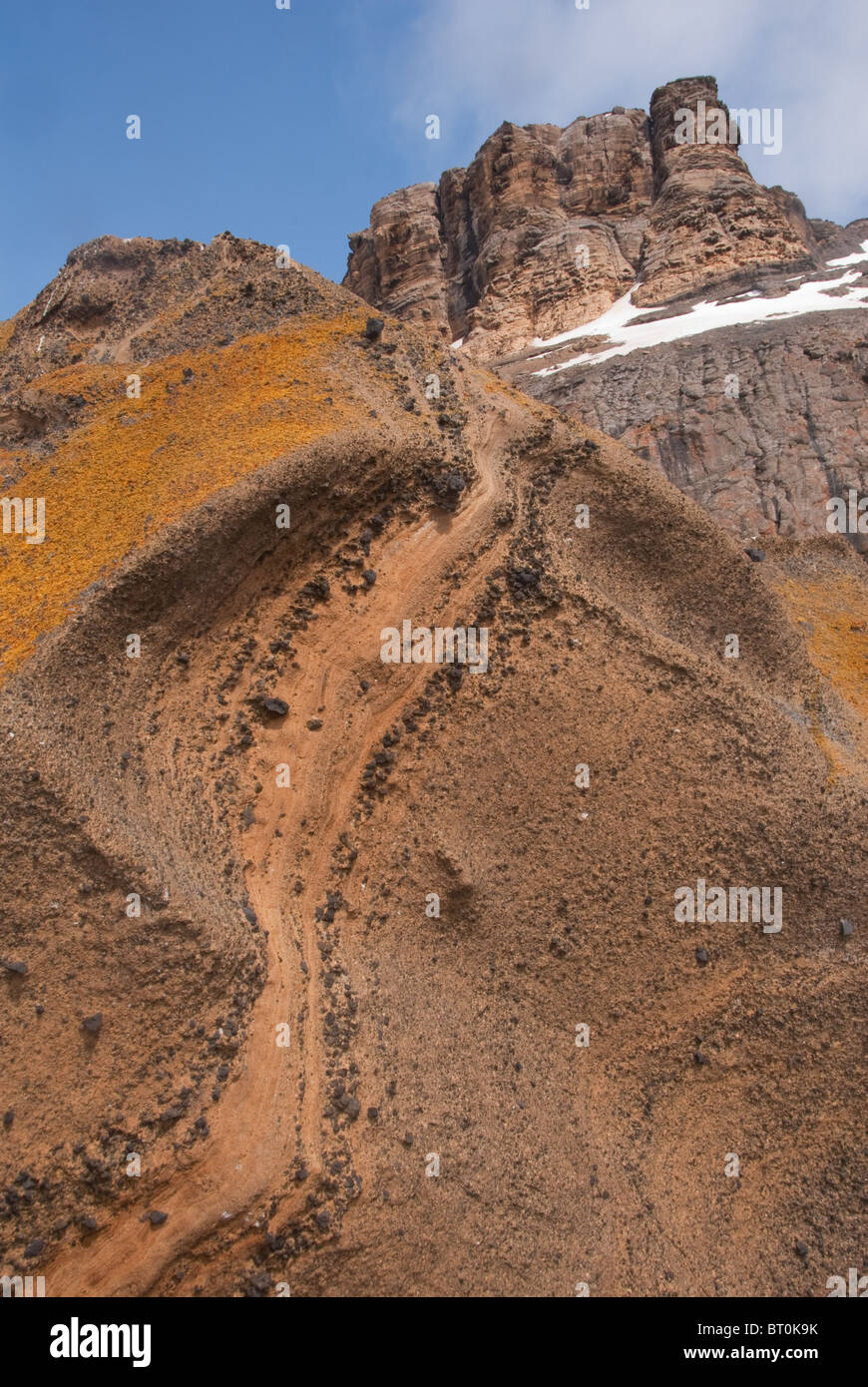 Palagonite tuff at Brown Bluff, Antarctica. This rock is made from ash ...