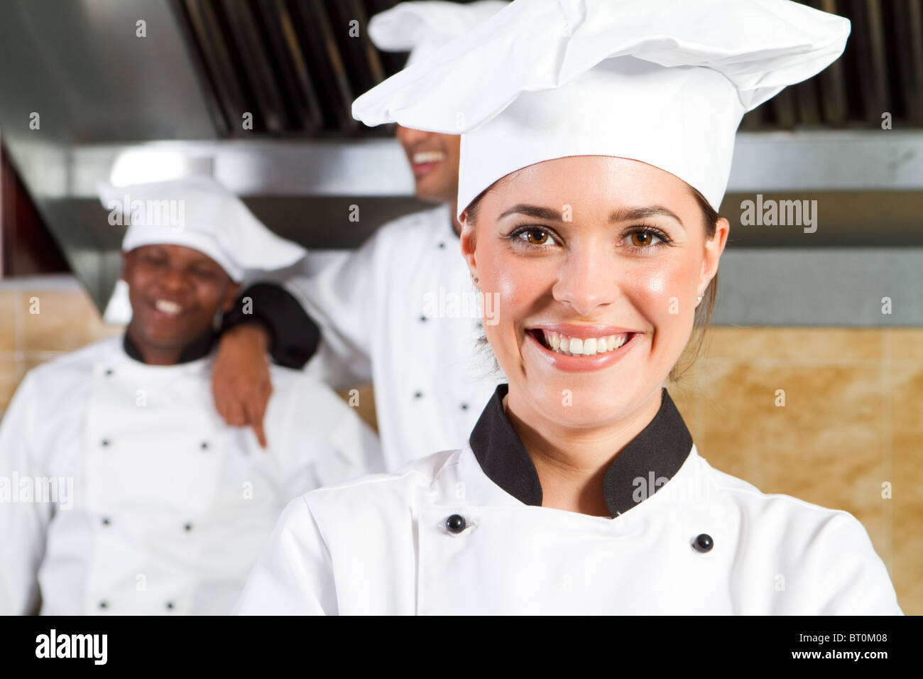 happy chef in restaurant kitchen Stock Photo - Alamy