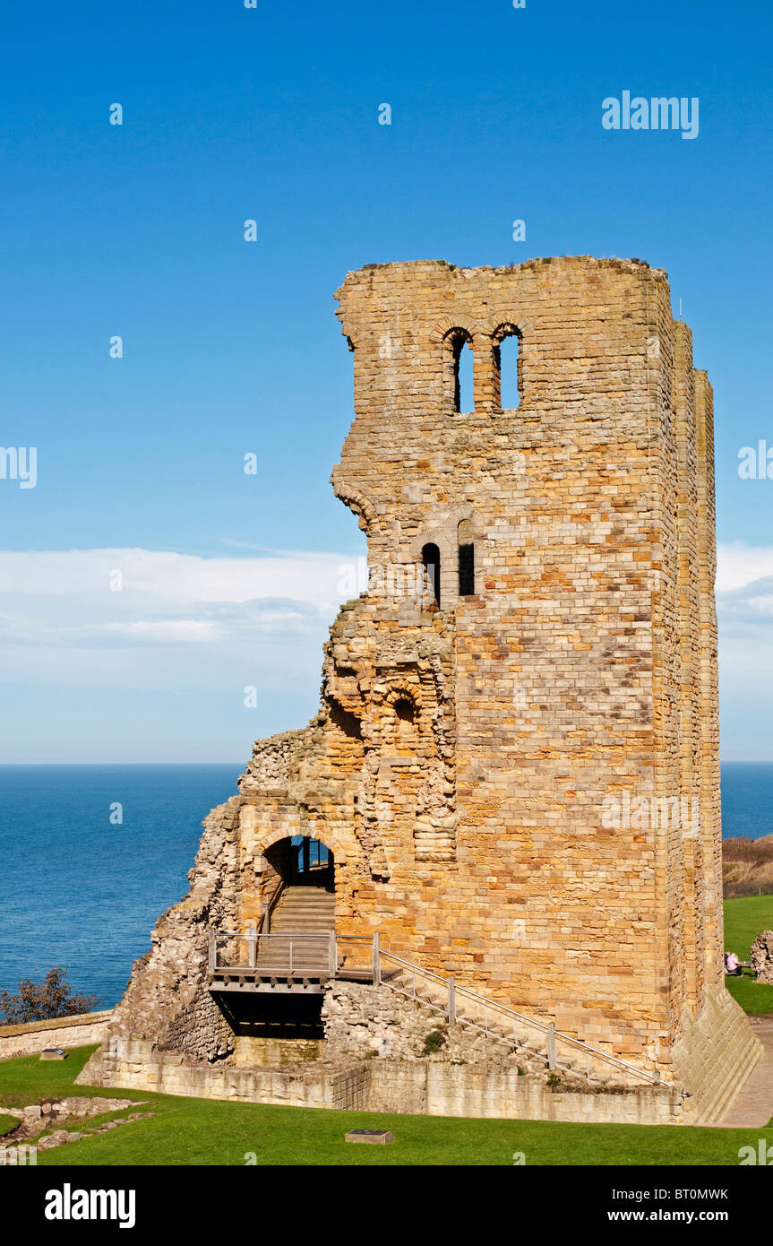 The ruins of the Castle Keep built on a grass platform and set off by a ...