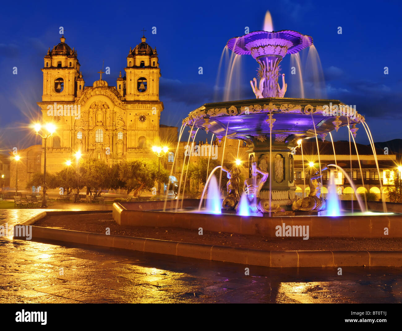 Fountain in cusco night peru hi-res stock photography and images - Alamy