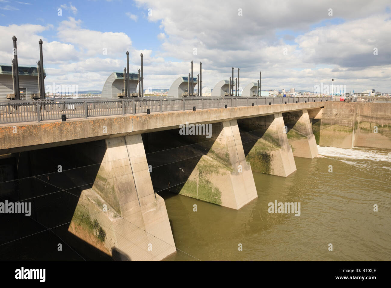 Cardiff Bay, South Wales, UK. Seaward view of Cardiff Barrage tidal ...