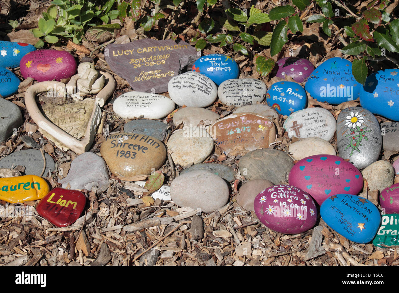 Individual stone tributes from parents at the SANDS Memorial at the ...
