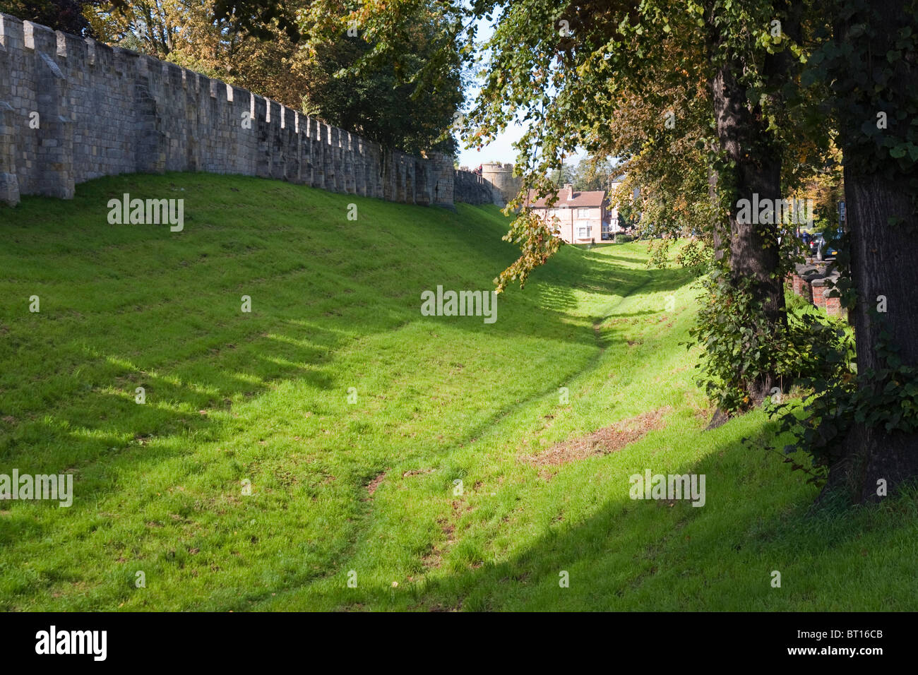 The old moat next to the city walls in York England Stock Photo - Alamy