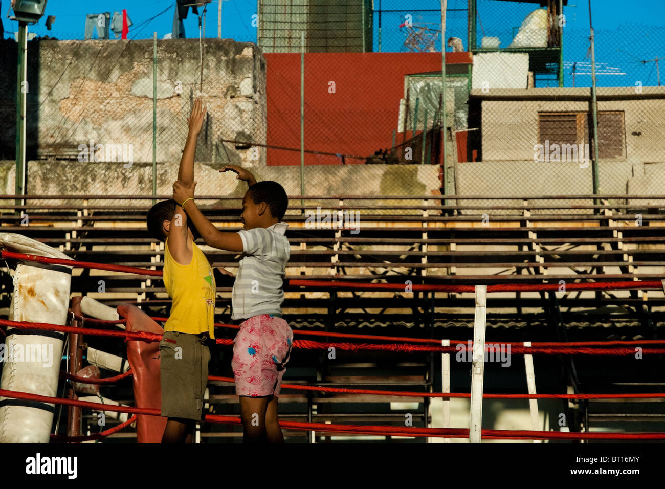 Cuban boys play in the boxing ring at Rafael Trejo boxing gym in Havana ...
