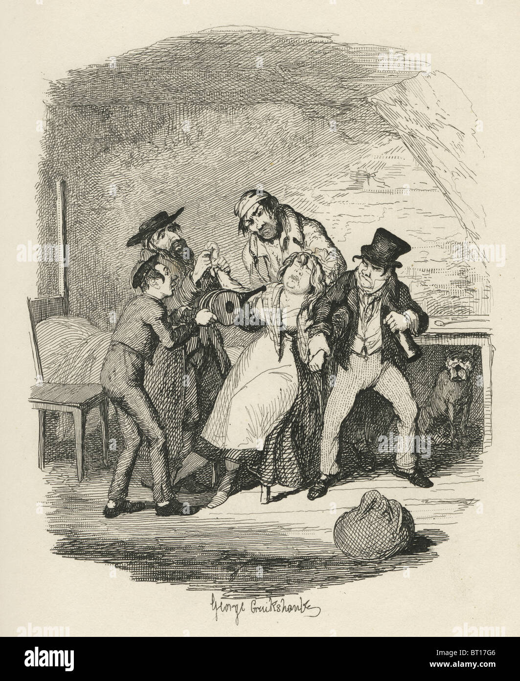 "Mr. Fagin and his pupil recovering Nancy". 19th century illustration ...