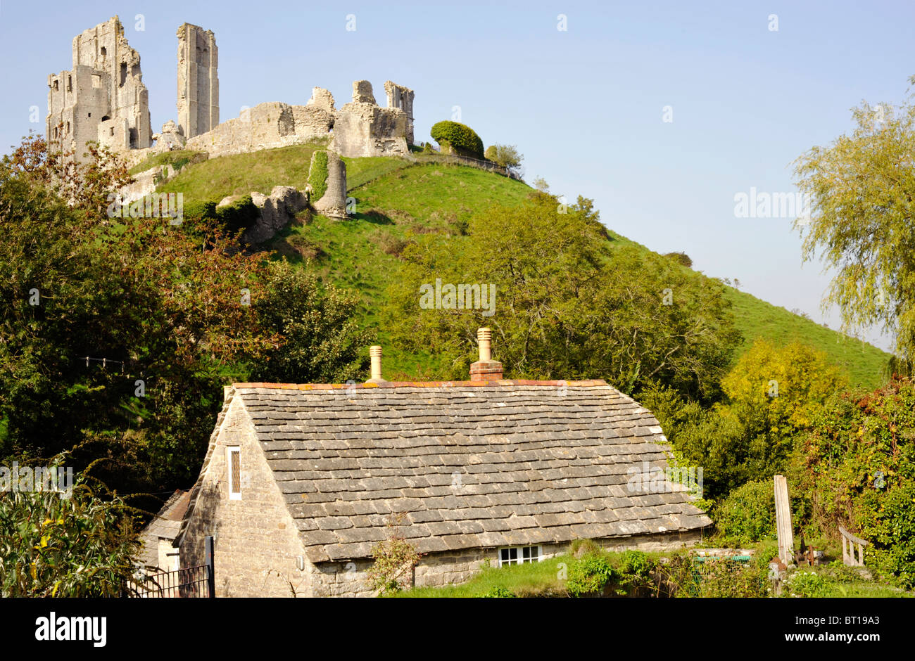 corfe castle with private house in foreground dorset england uk Stock ...