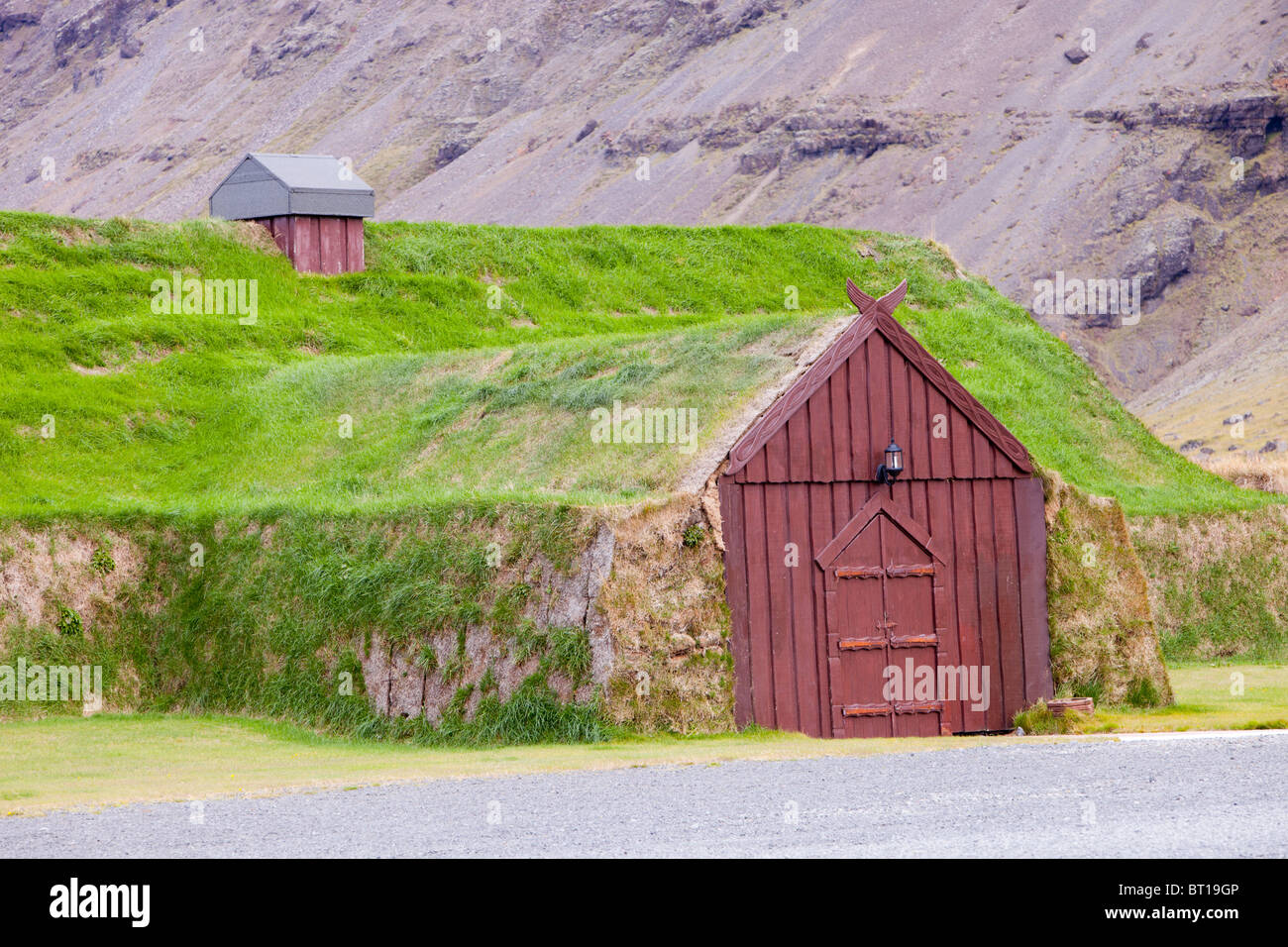 A reconstructed viking long house near Selfoss in Iceland Stock Photo ...