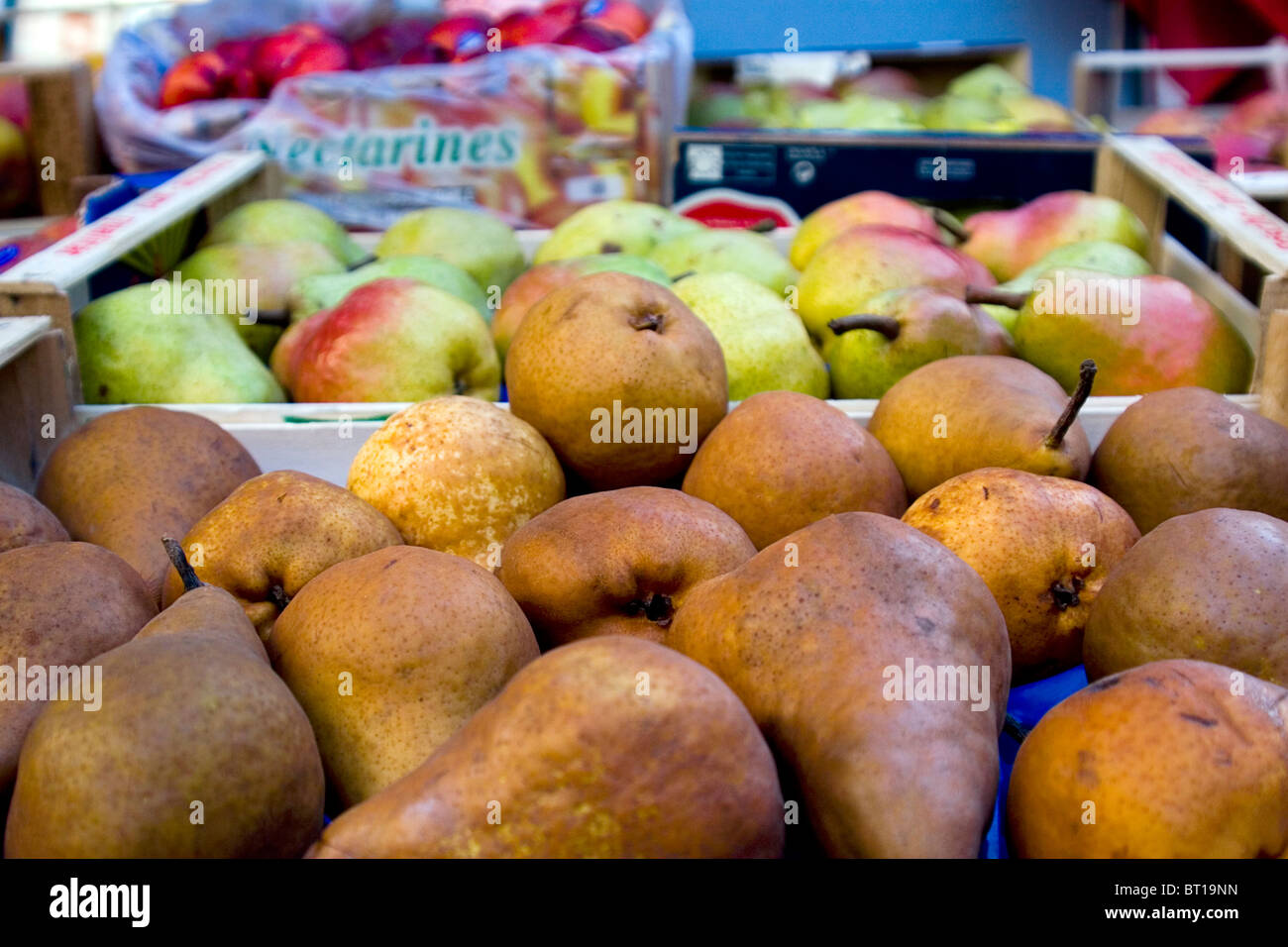 Pears in a shop's package Stock Photo - Alamy