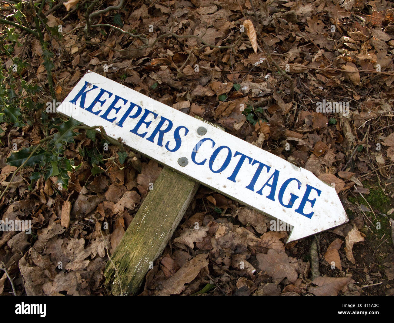 Keepers Cottage signpost Stock Photo - Alamy