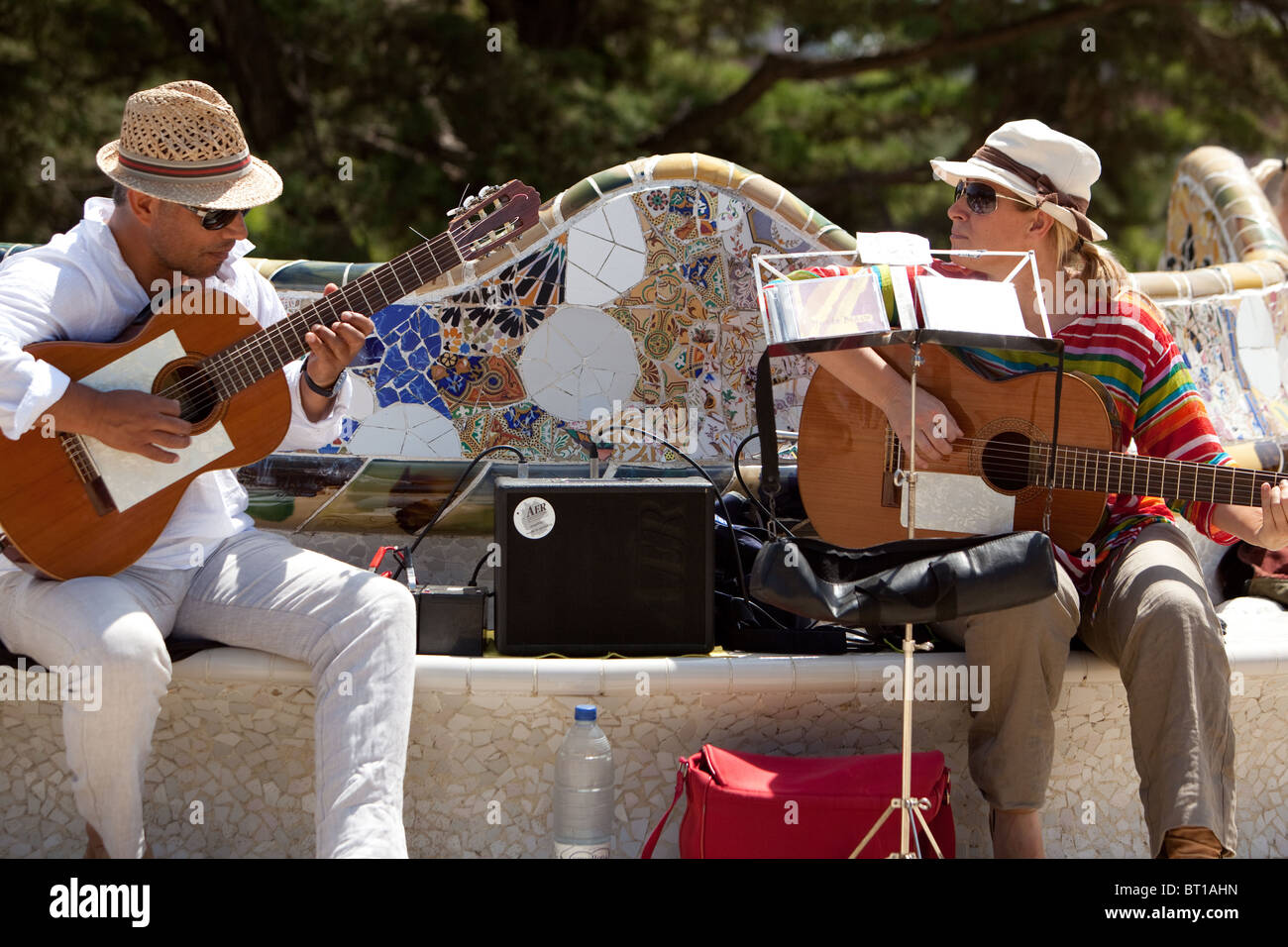 Buskers playing guitars at Park Guell .Barcelona Spain Stock Photo - Alamy