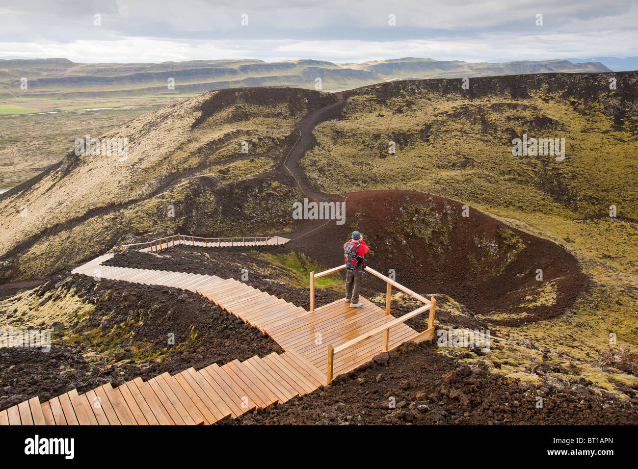 Grabrok volcanic crater caused by a fissure eruption in Western Iceland ...