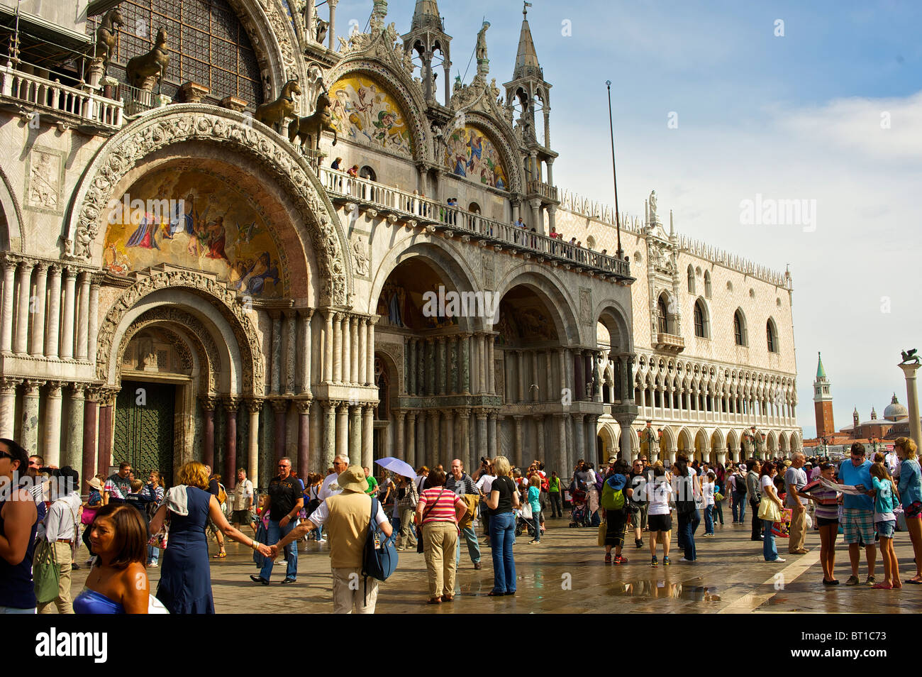 Basilica de San Marco and the Piazza San Marco in Venice Italy Stock ...
