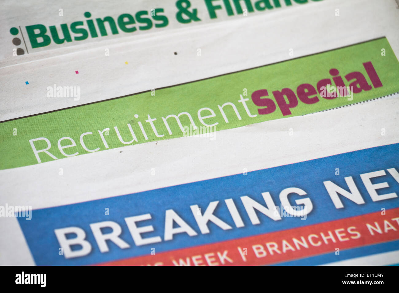 Newspaper headline about recruitment Stock Photo - Alamy