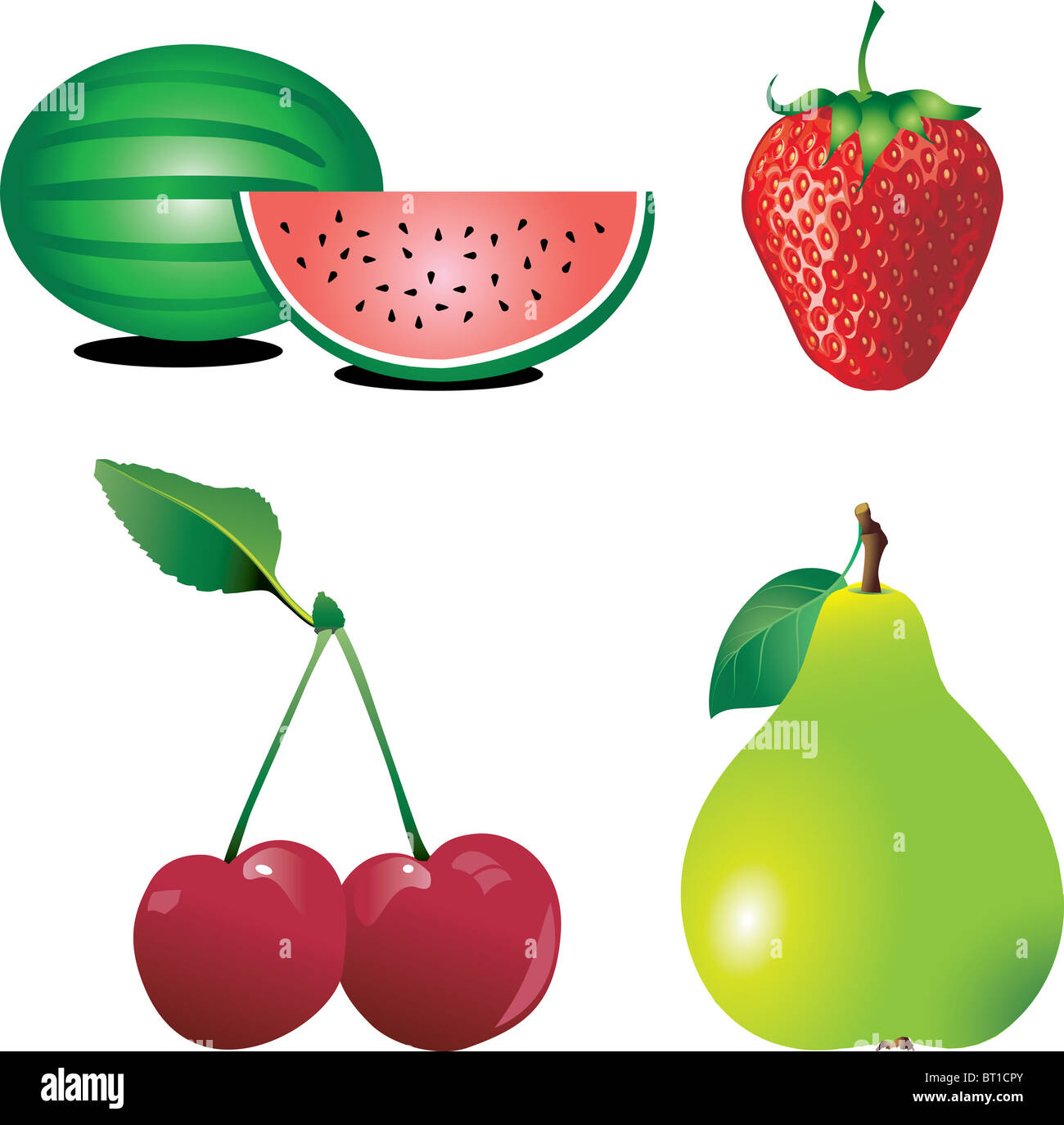 Vector Illustration of Fruit 2. Four types of fresh fruit isolated ...
