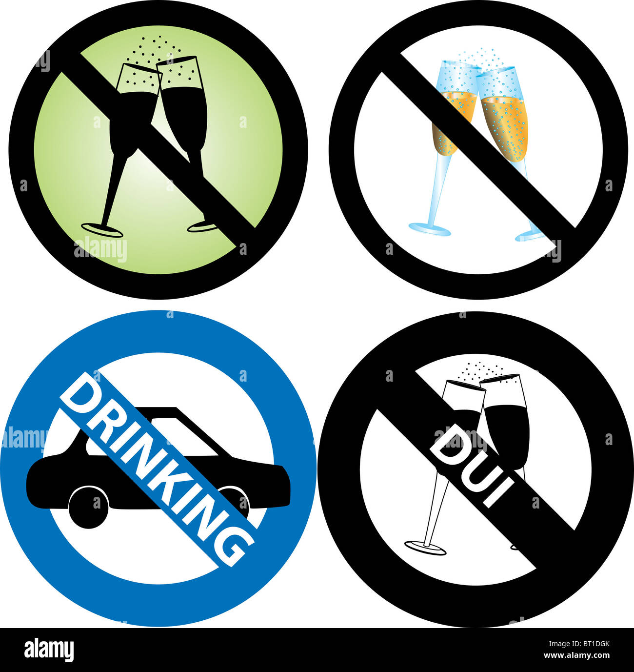 Vector Illustration of four No Alcohol or drinking while driving Signs ...