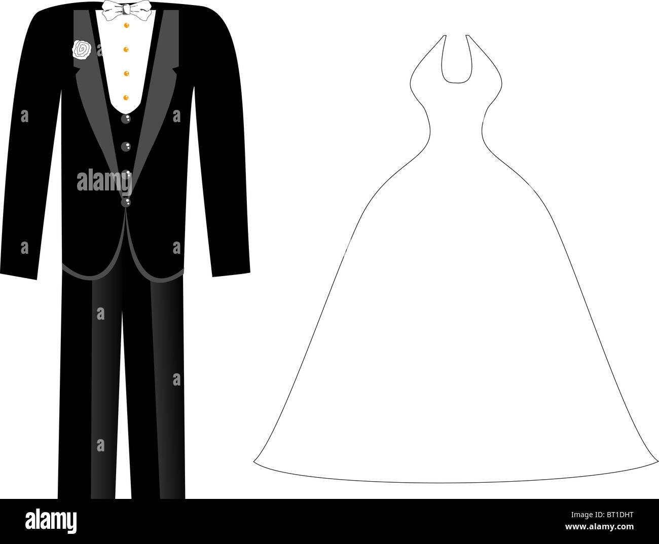 Vector Illustration of bridal gown and tuxedo Stock Photo - Alamy