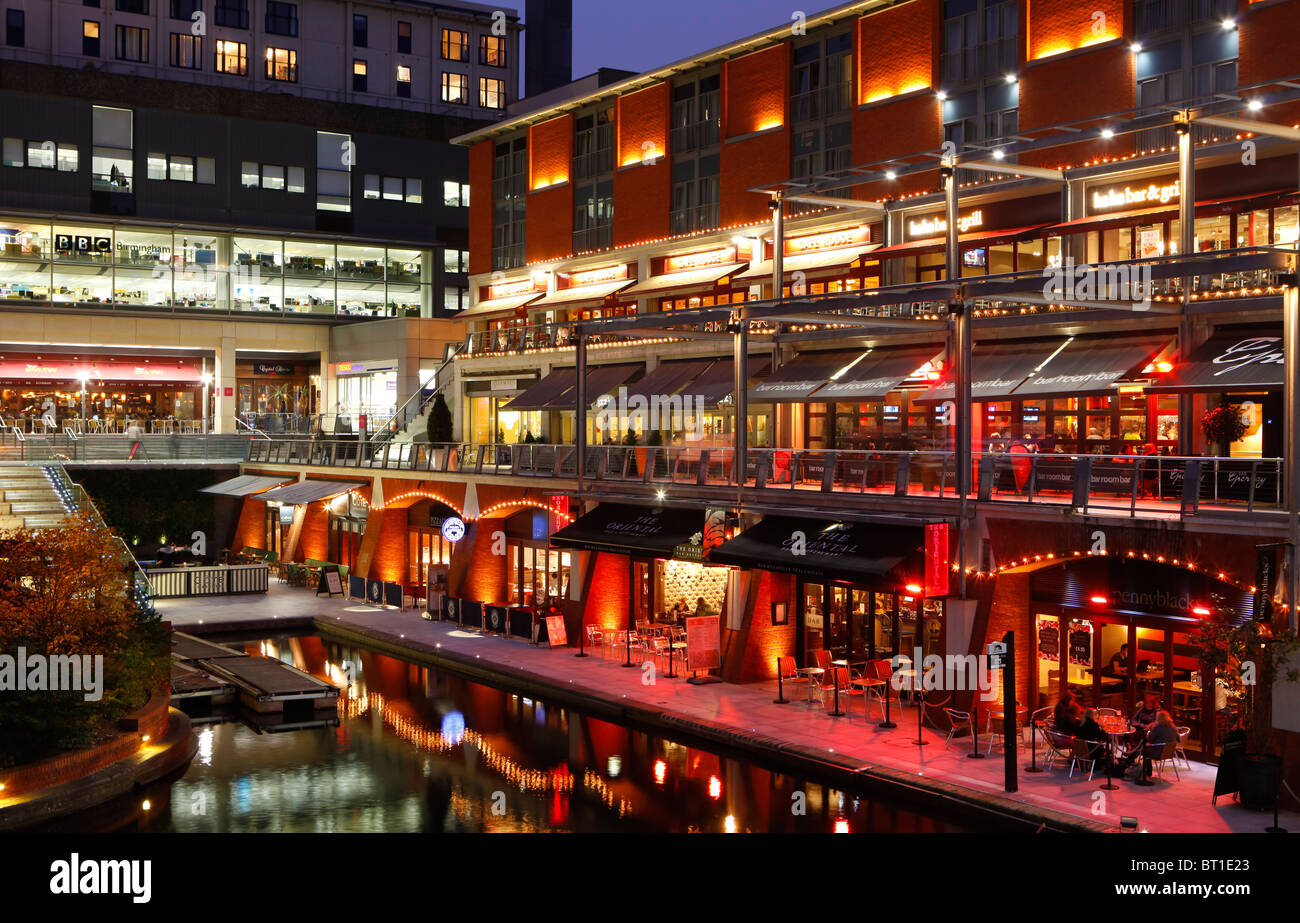 The Mailbox development at night, showing bars and restaurants along ...