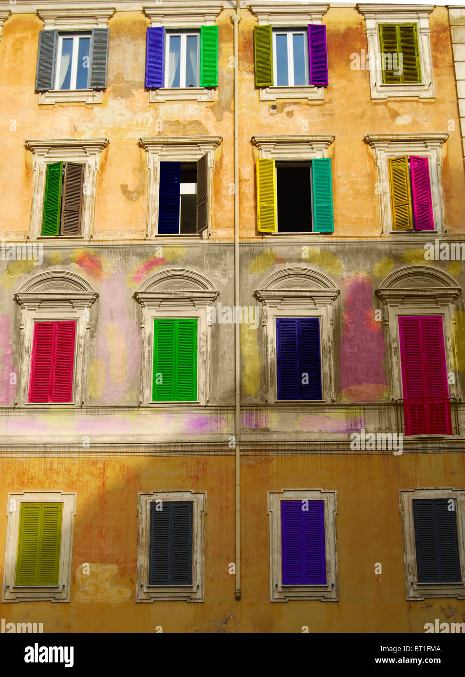 Rome.Windows and colors. Graphic processing of a front of a building ...