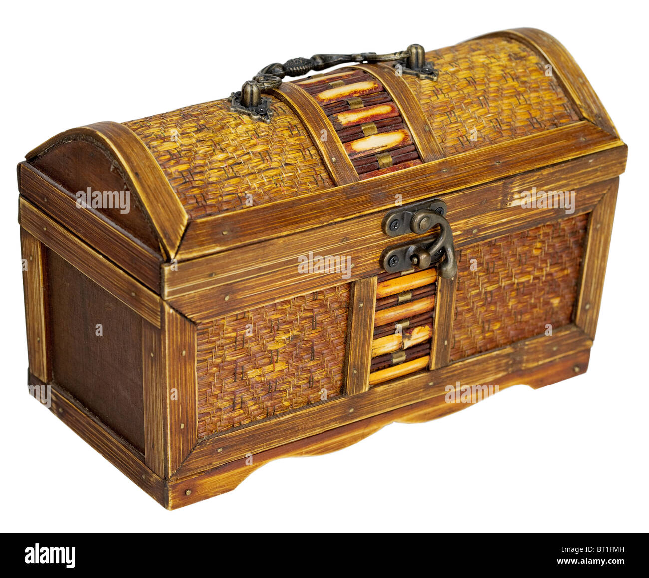 Wooden chest with iron handles on the white background Stock Photo - Alamy
