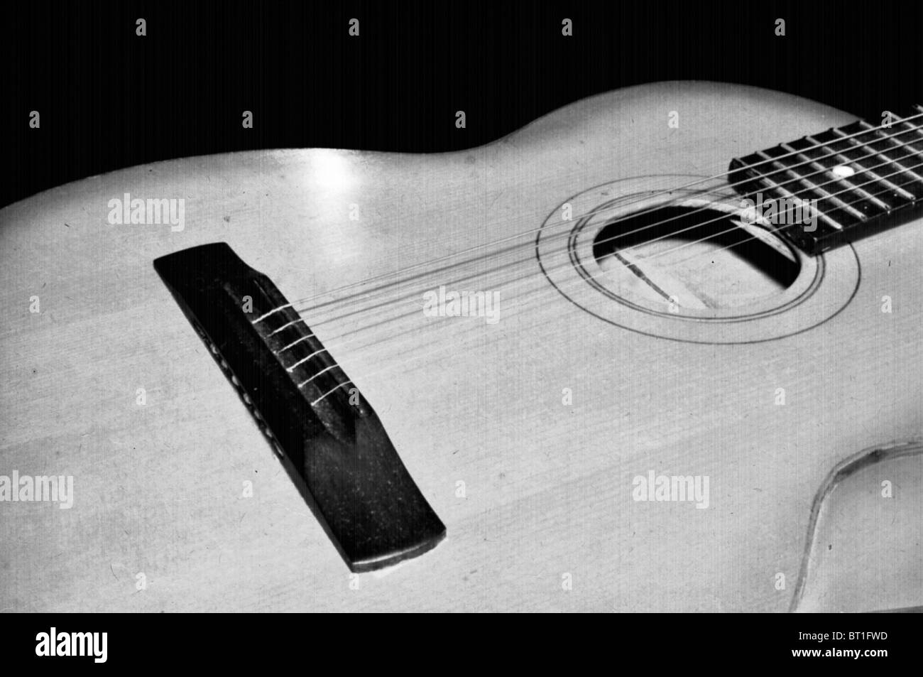 Detail of classic guitar. Old instrument background theme with retro ...