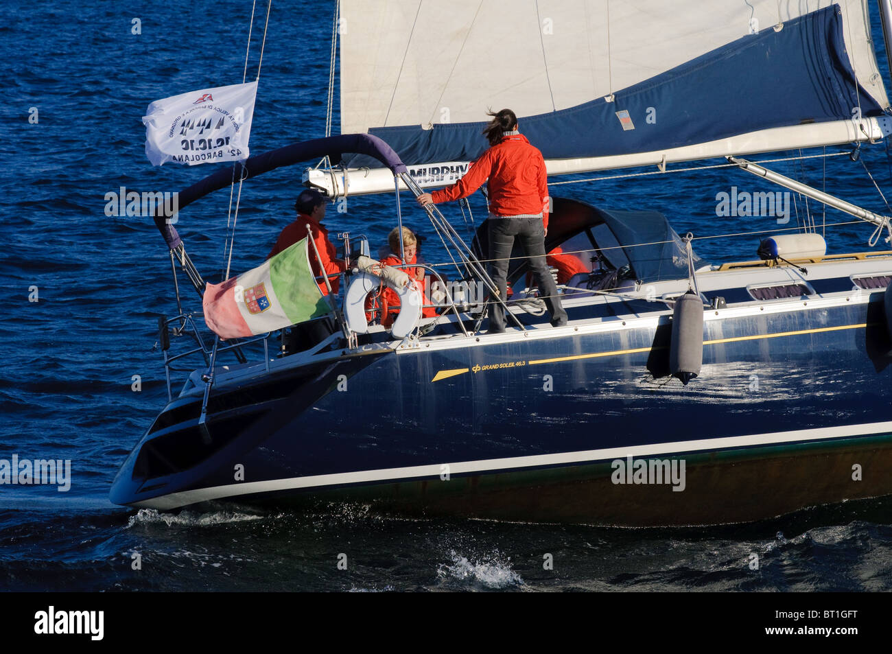 A sail's crew in Barcolana, Trieste Stock Photo - Alamy