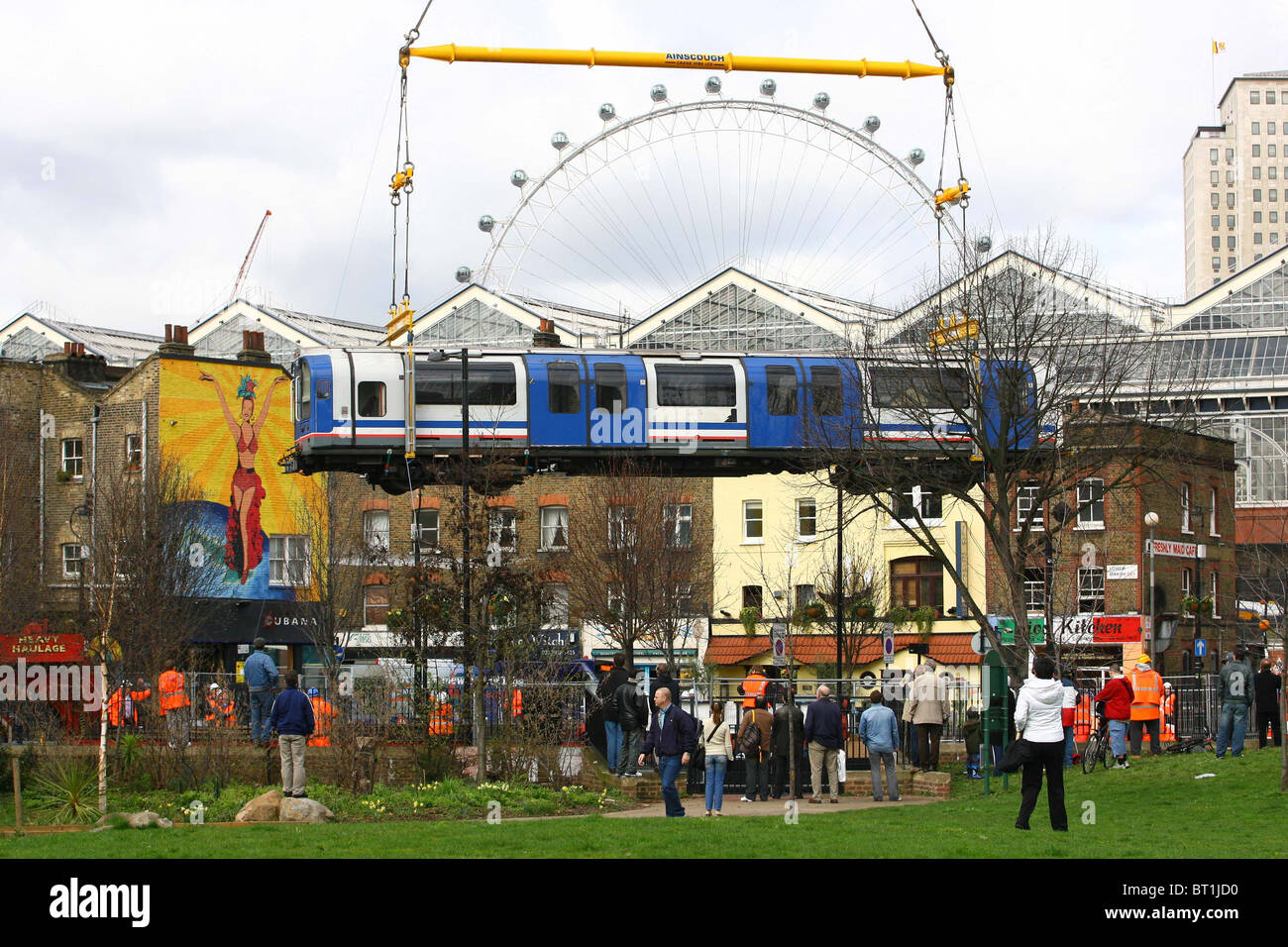 A tube train carriage is lifted out of the Waterloo and City tube line ...