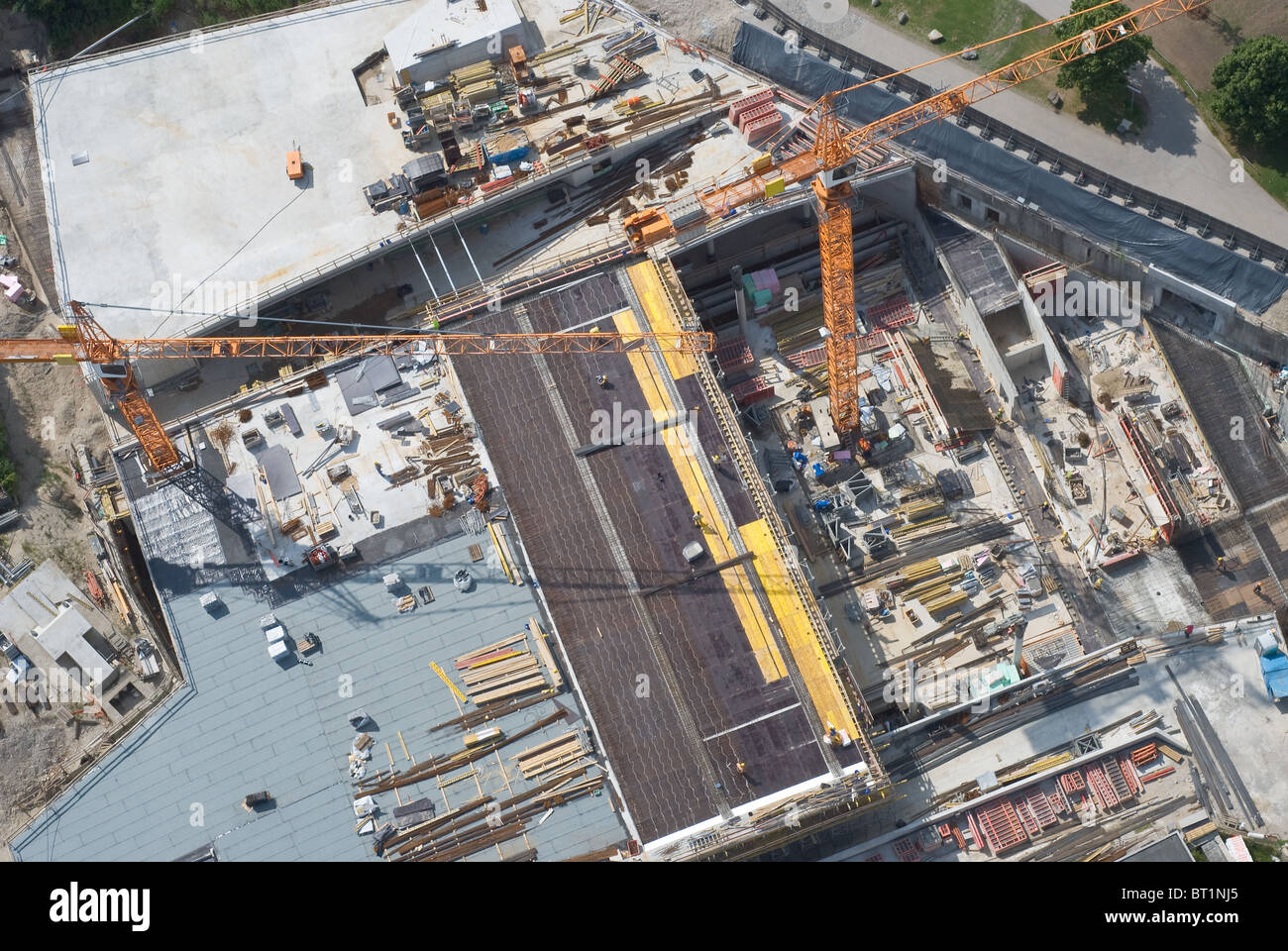 Aerial View of a Construction Site with Workers Stock Photo - Alamy