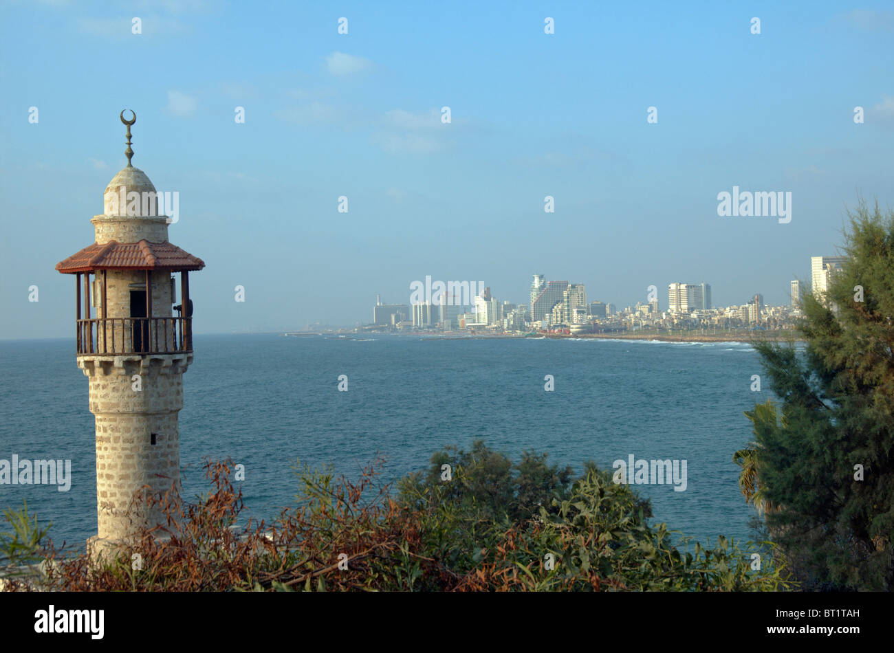 Israel, Tel Aviv - Jaffa, The turret of the El Baher mosque in old ...