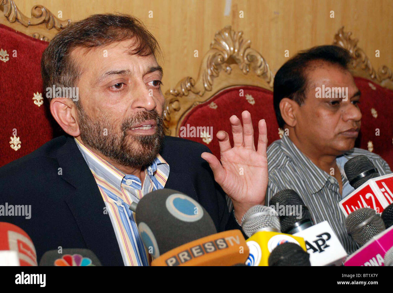 Muttehda Qaumi Movement (MQM) leader Dr.Farooq Sattar gestures during ...
