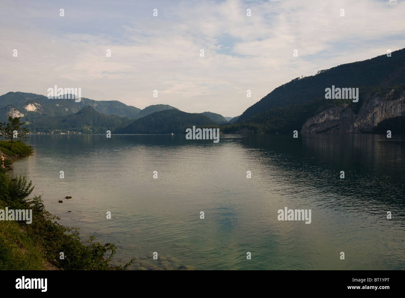 The Austrian Alpine Lake of Wolfgangsee and the mountain of of ...