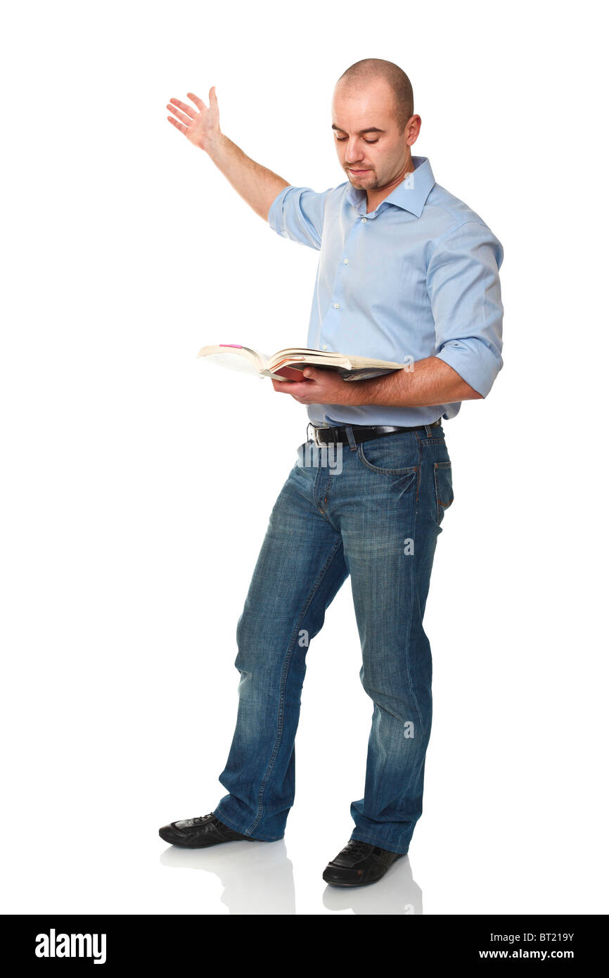 caucasian standing man with showing pose isolated on white Stock Photo ...