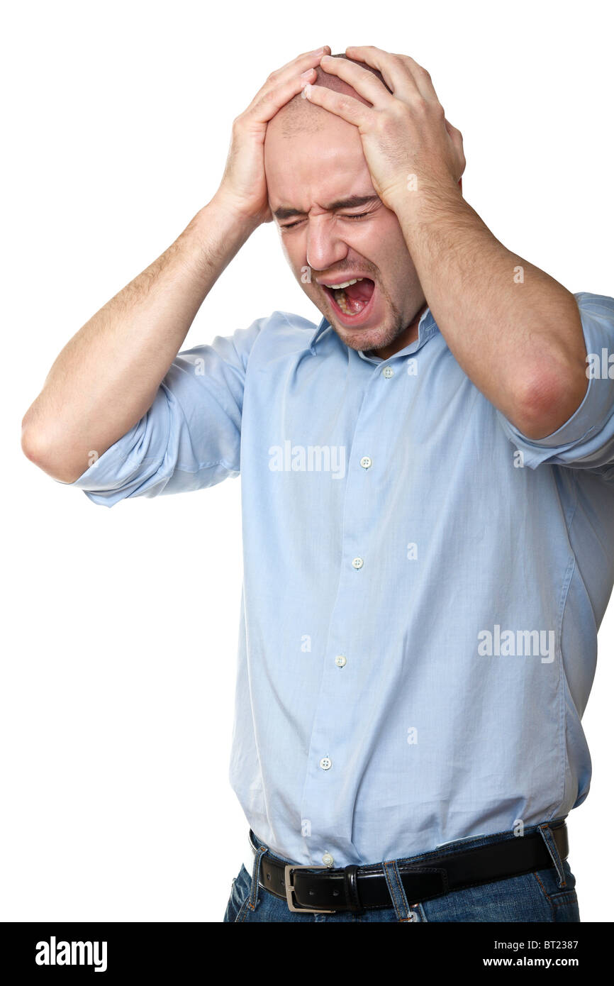 desperate businessman isolated on white background Stock Photo - Alamy