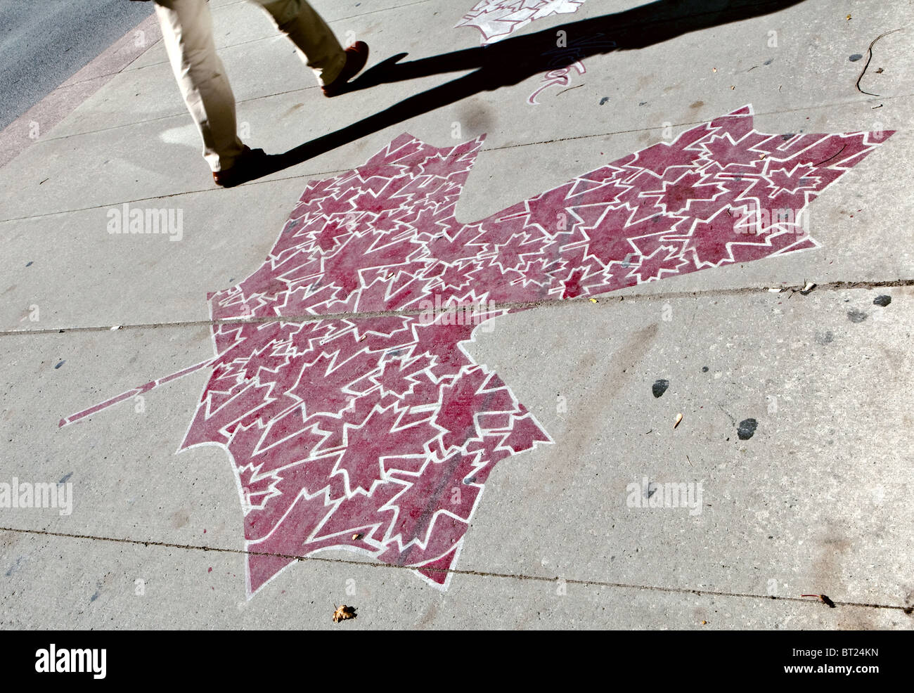 A man walks by a Maple leaf work of art on a Ottawa sidewalk Saturday ...