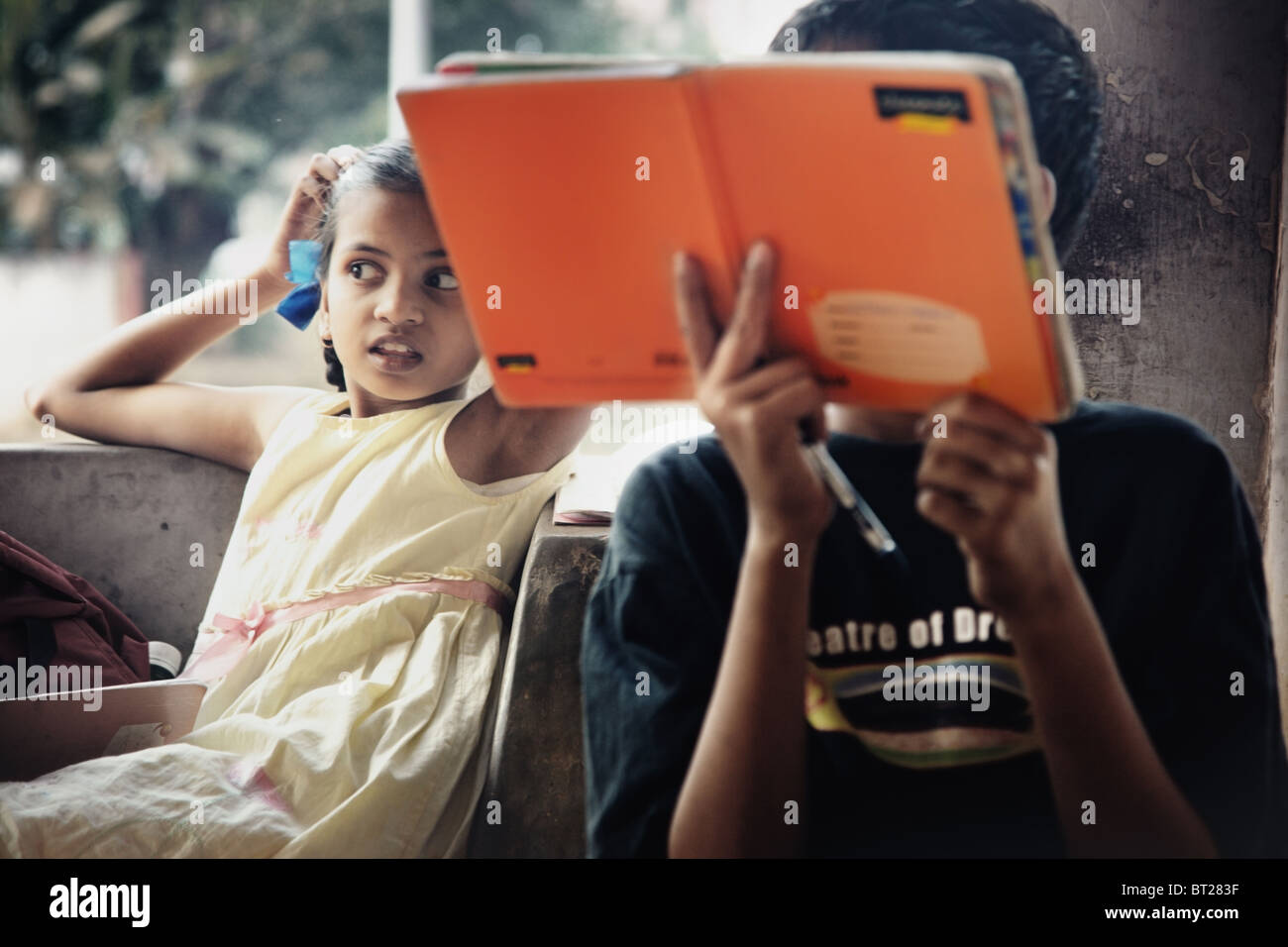 Editorial photo of the Indian children doing education exercise in the ...