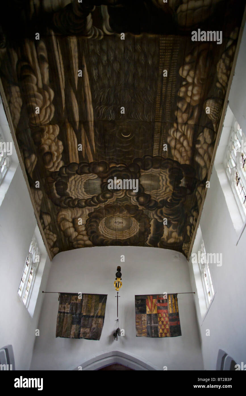 A painted ceiling mural inside Staunton Harold Church, a Gothic English ...