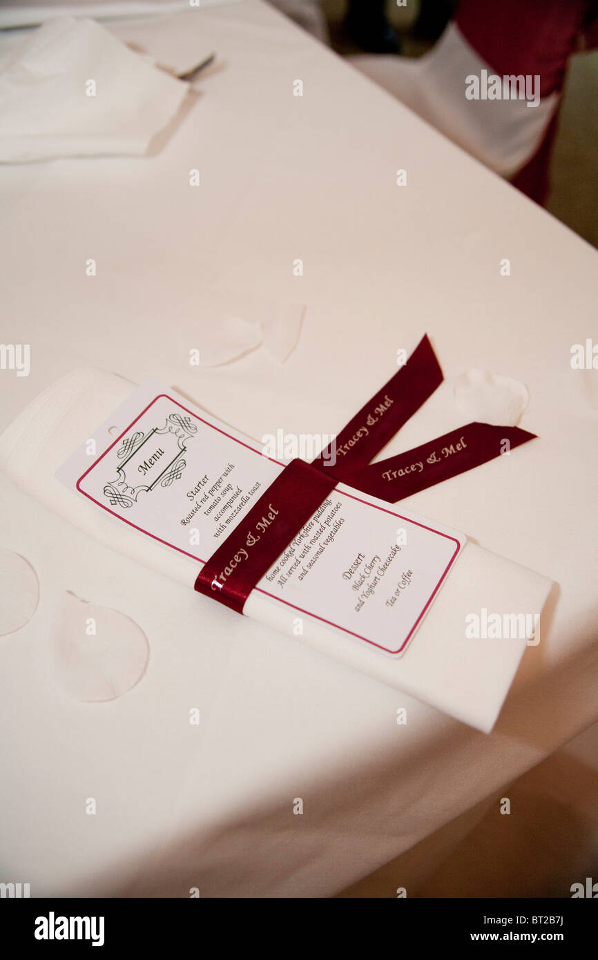 A menu of the food available at a wedding reception, neatly presented ...